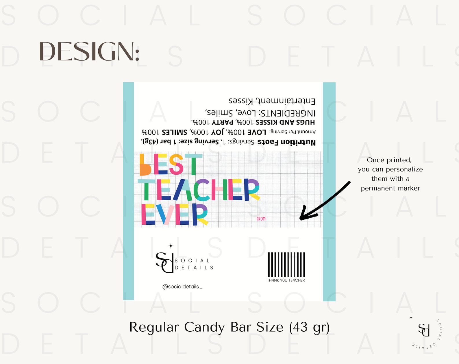 Best Teacher Ever Chocolate Wrapper, Printable Wrappers, INSTANT ...