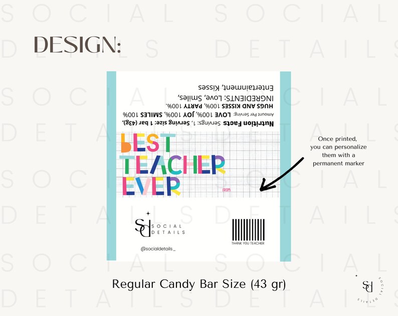Best Teacher Ever Chocolate Wrapper, Printable Wrappers, INSTANT ...