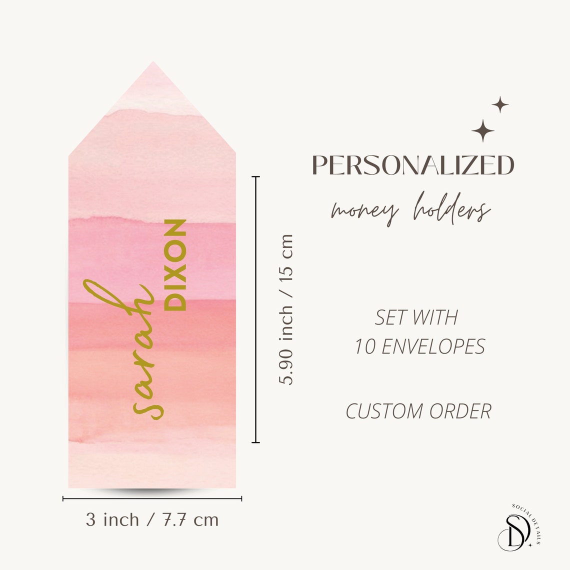 Personalized Envelopes With Foil, Set of 10, Custom Money Holders, Cash ...