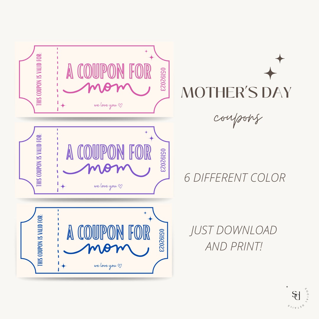 Mothers Day Tickets, Gift Certificate, PRINTABLE, Instant Download ...