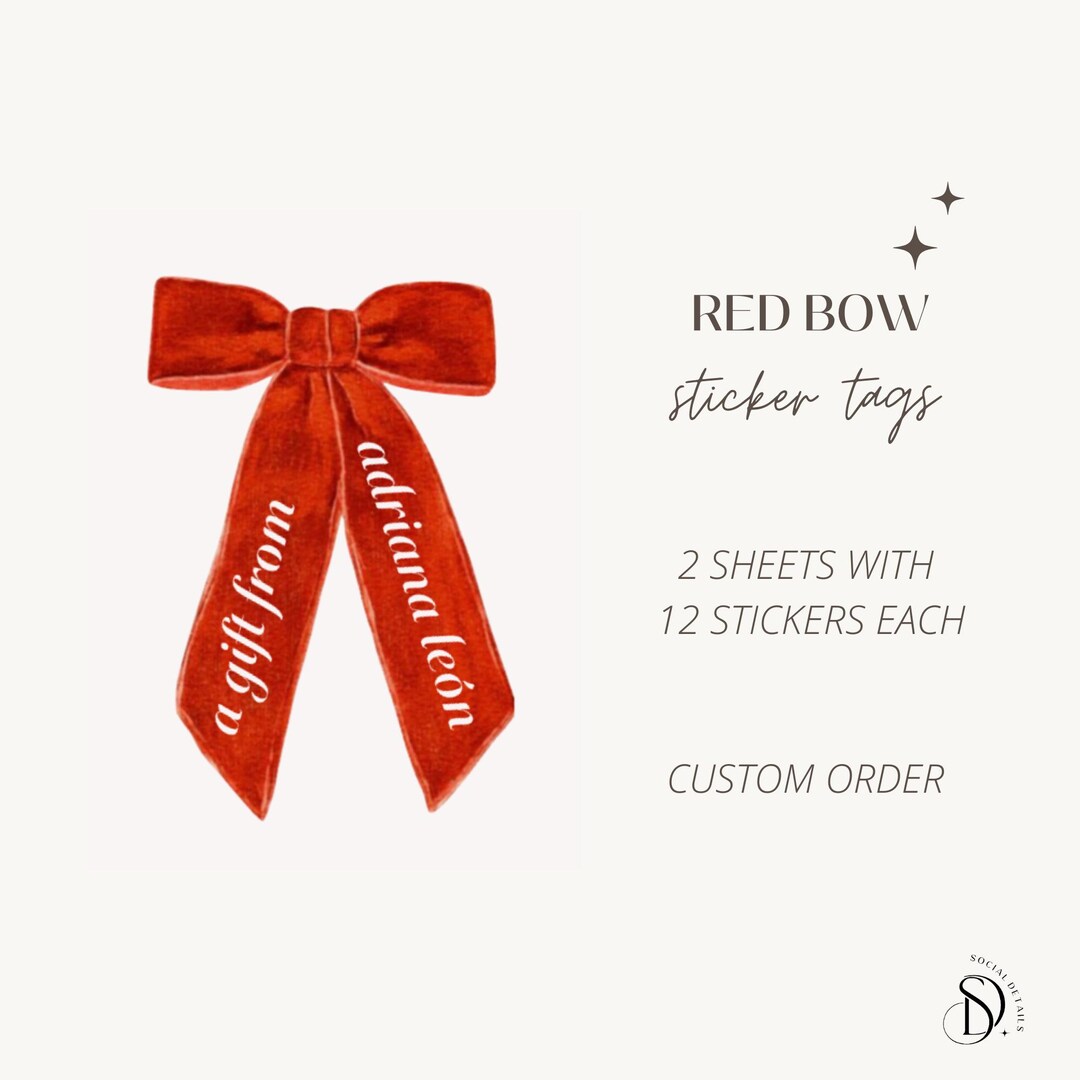 Red Bow Stickers for Gifts, Christmas Sticker Tags, Custom Decals for ...