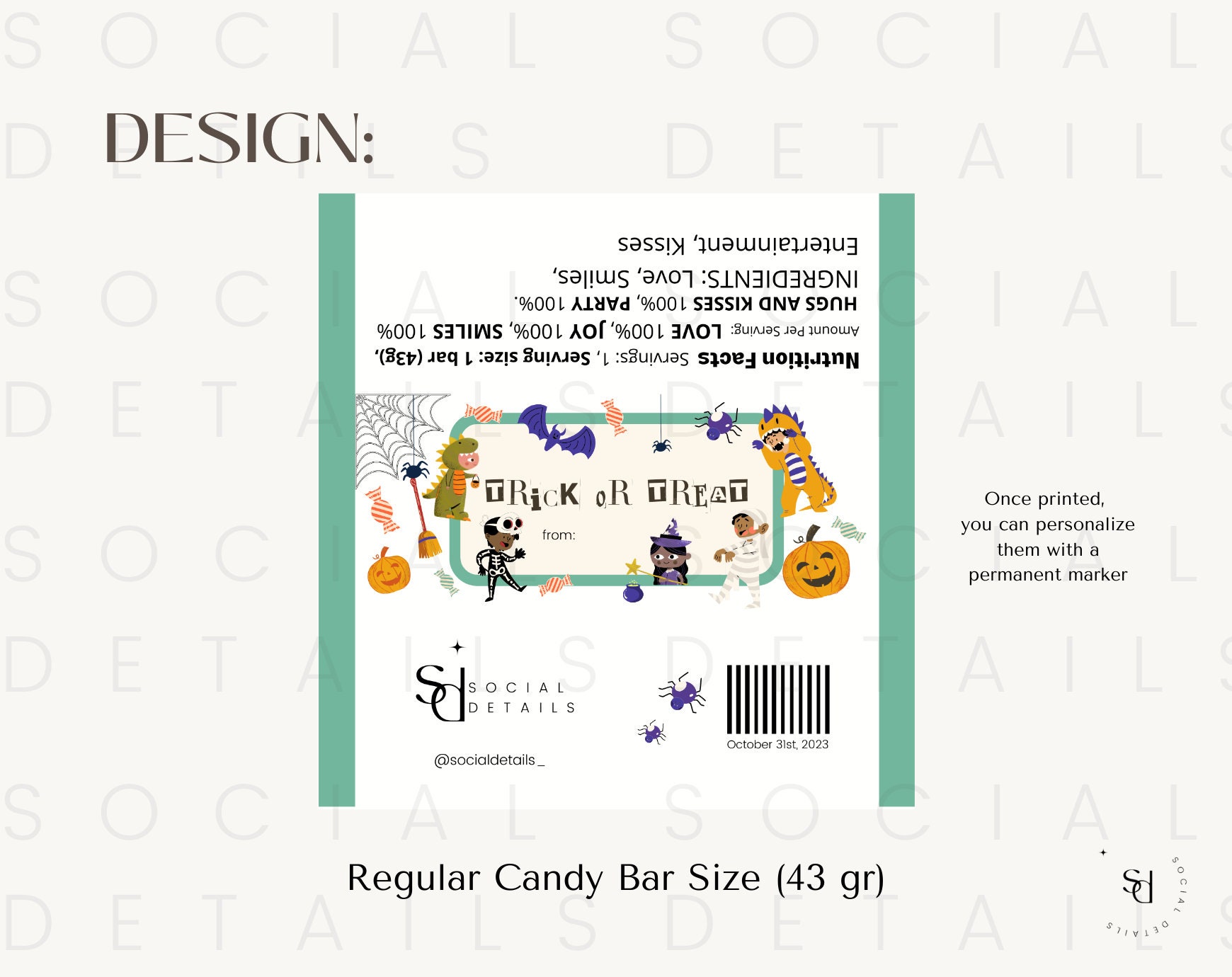 Trick or Treat Candy Bar Wrapper Halloween Treat Bag Topper - Etsy