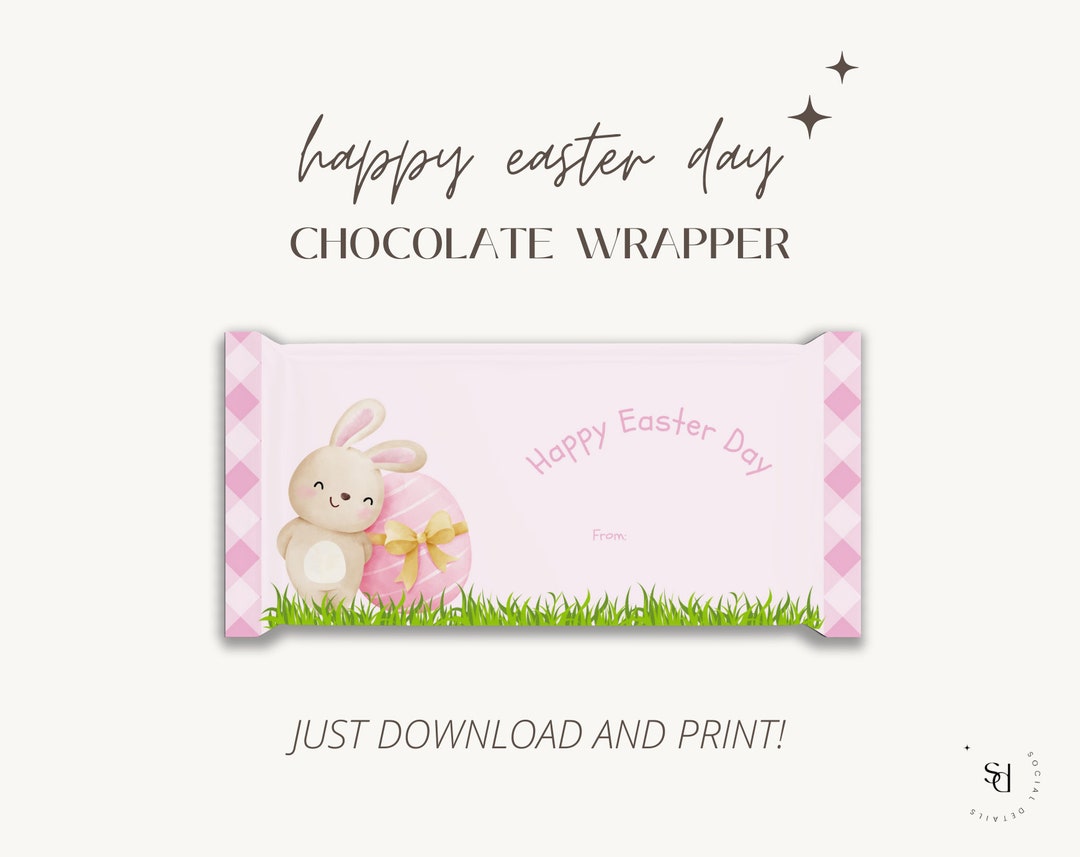Easter Bunny Chocolate Wrapper: Printable Candy Bar Label (digital PDF ...