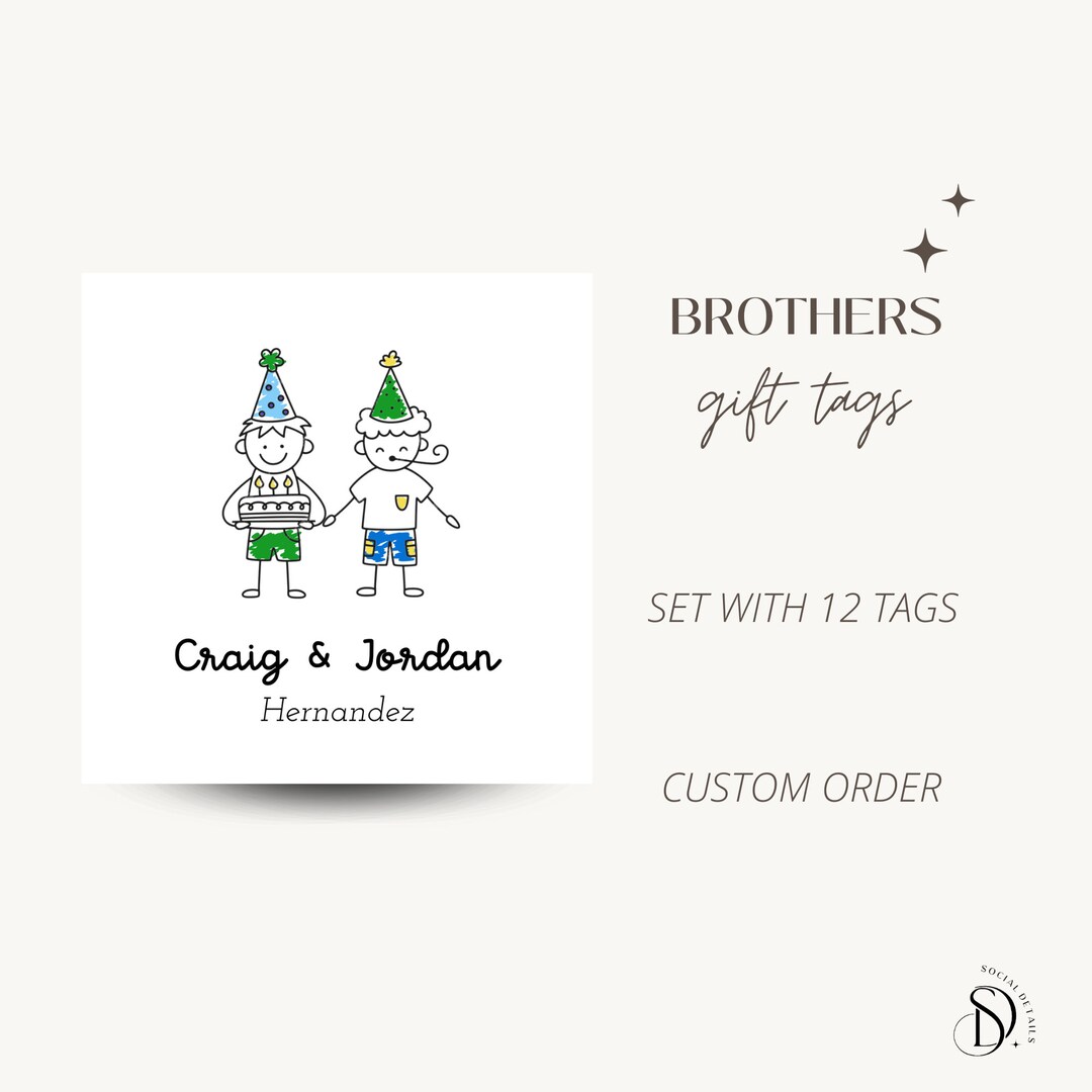 Personalized Kids Gift Tags: Brothers Stationery, Custom Name (set of ...