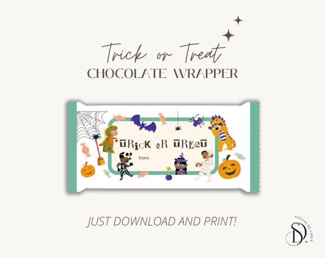Trick or Treat Candy Bar Wrapper, Halloween Treat Bag Topper, Halloween ...