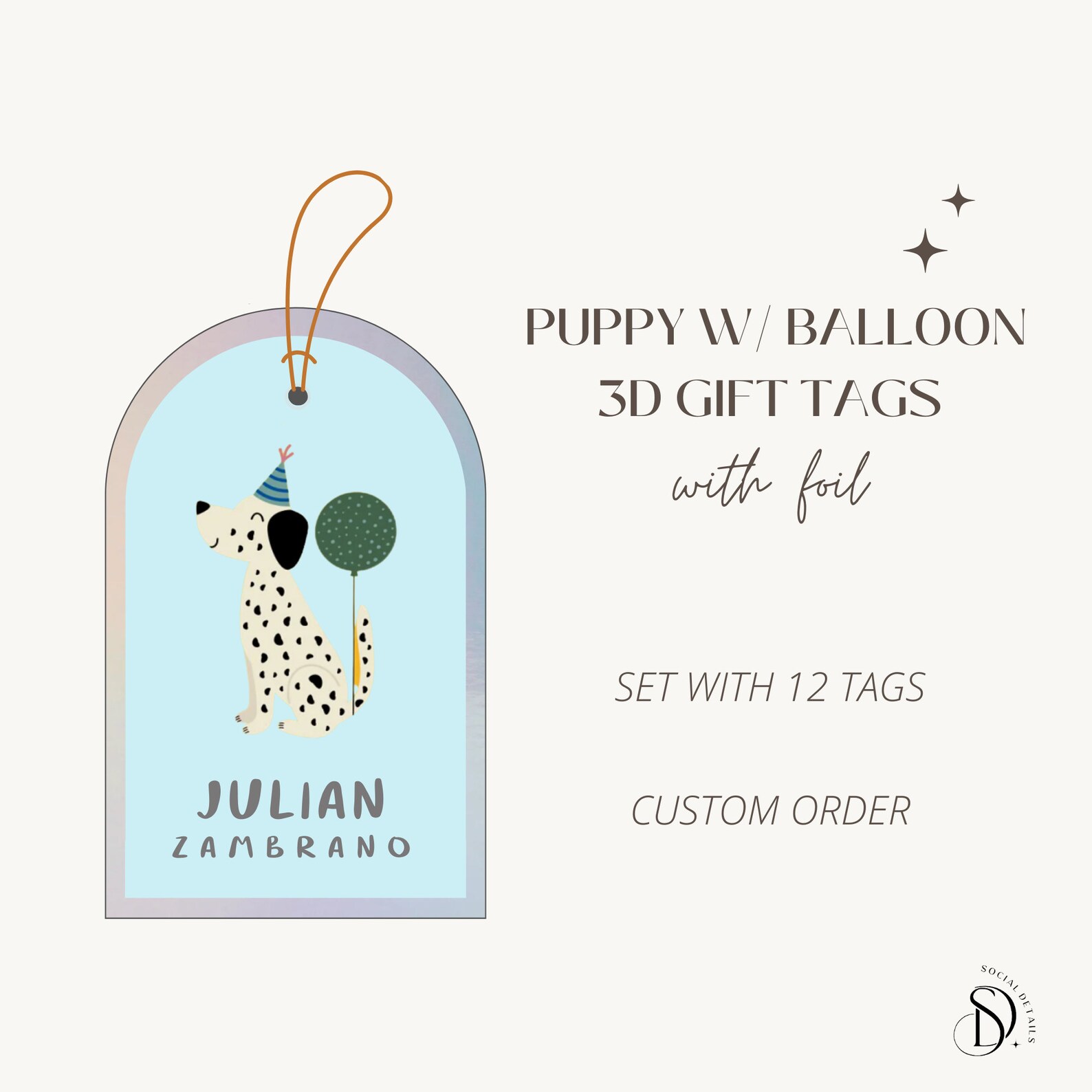 Personalized 3D Gift Tags, Arched Tags, Cute Dog, Custom Order, Set of ...