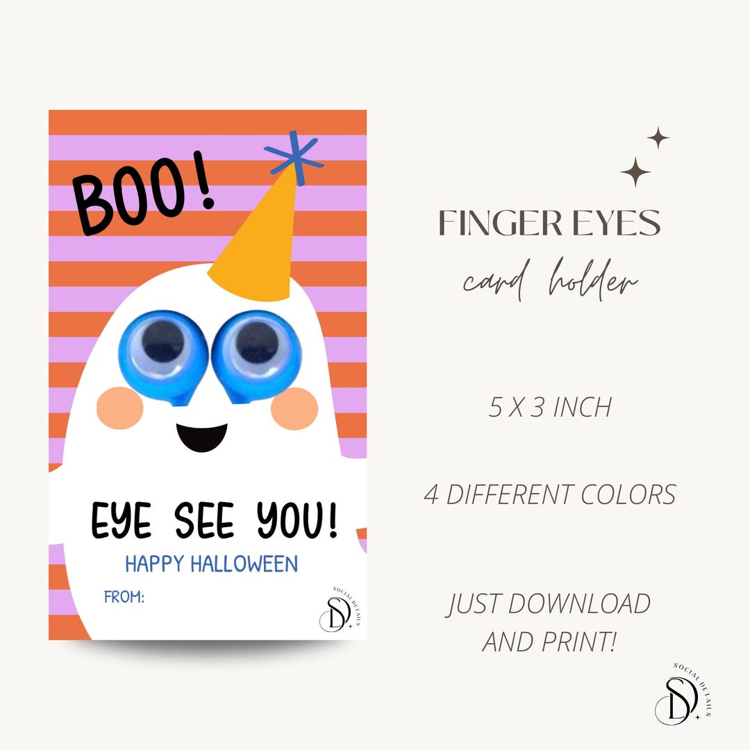 Halloween Non-candy Favor, Finger Eyes Card, Printable File, Eye See ...
