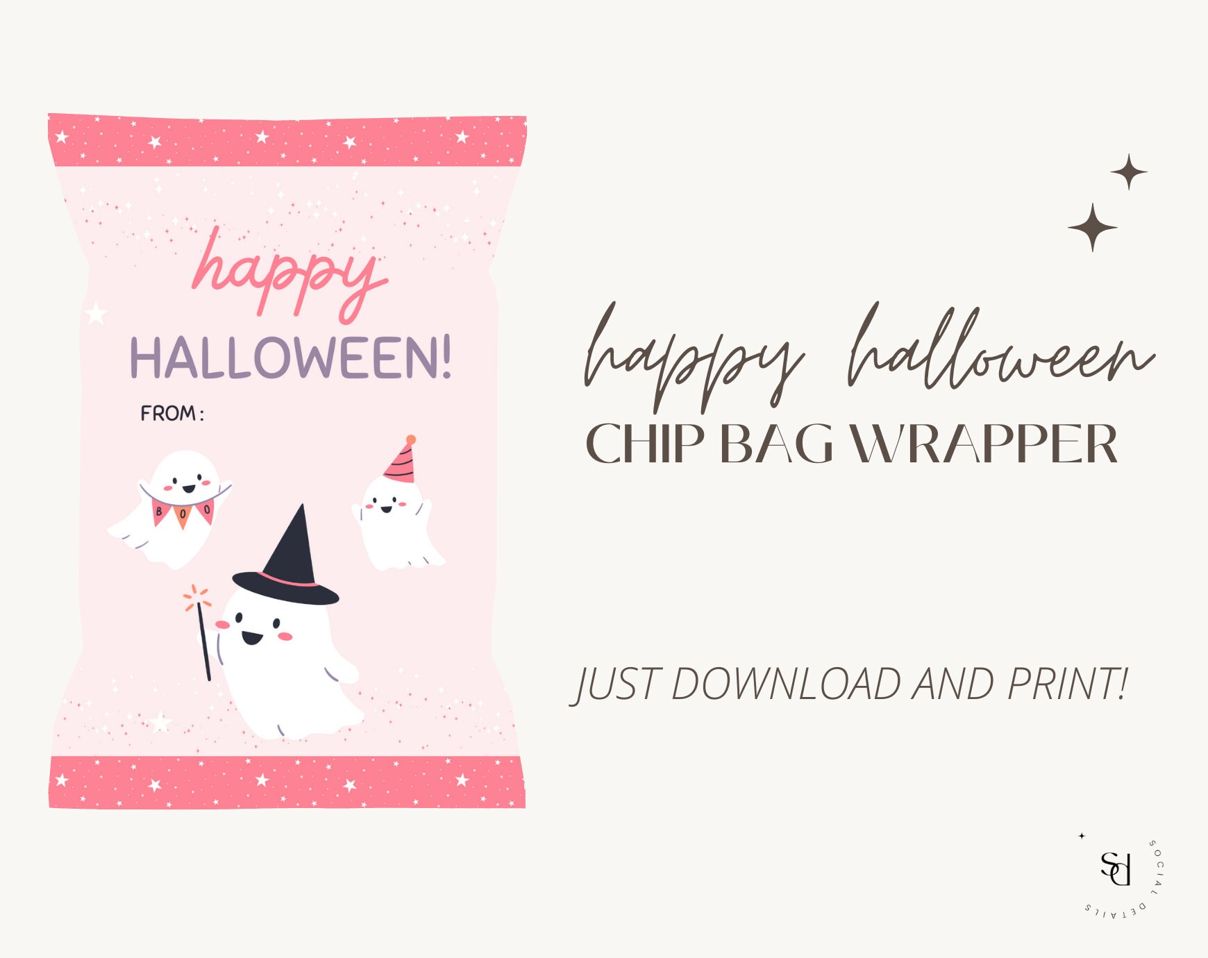 Pink Halloween Chip Bag Wrapper INSTANT DOWNLOAD Cute - Etsy