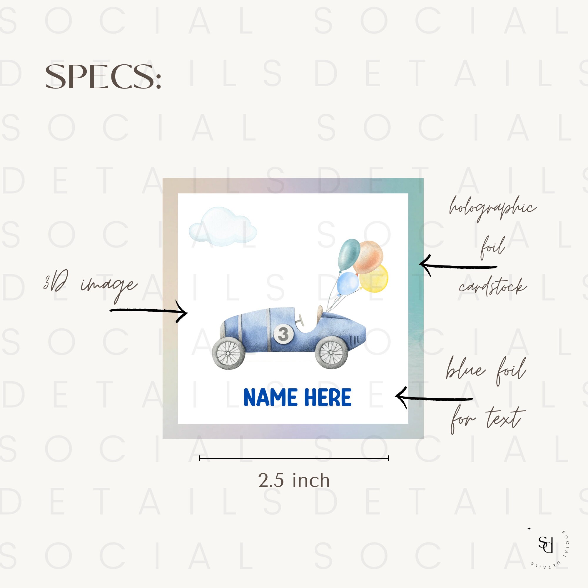 Blue Car Gift Tags, Personalized Gift Tags, 3D Gift Tags, Enclosure ...