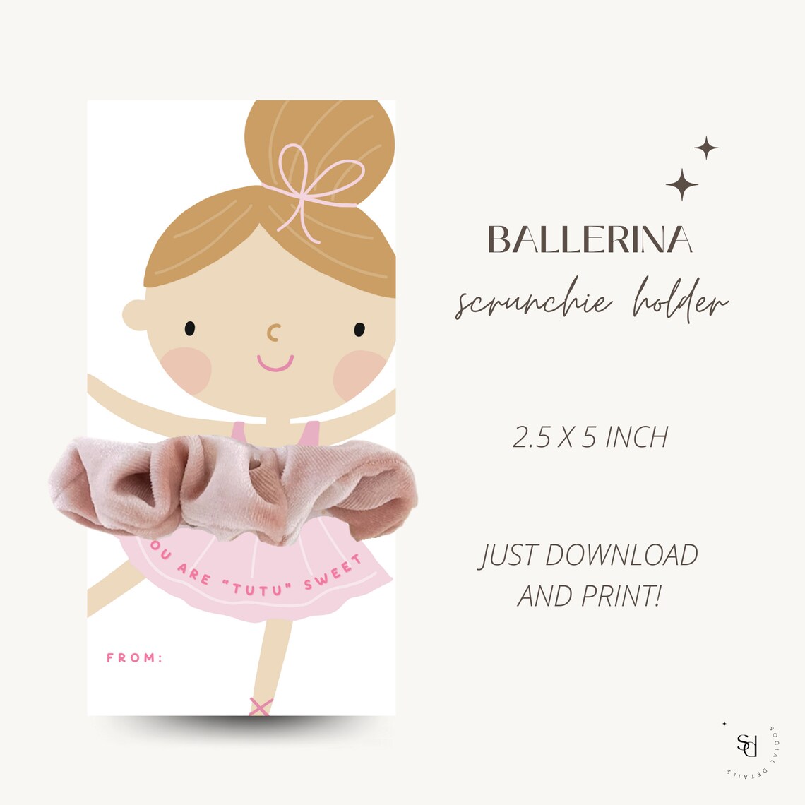 Ballerina Tutu Scrunchie Card, Ballet Dancer Party Favor, Printable ...