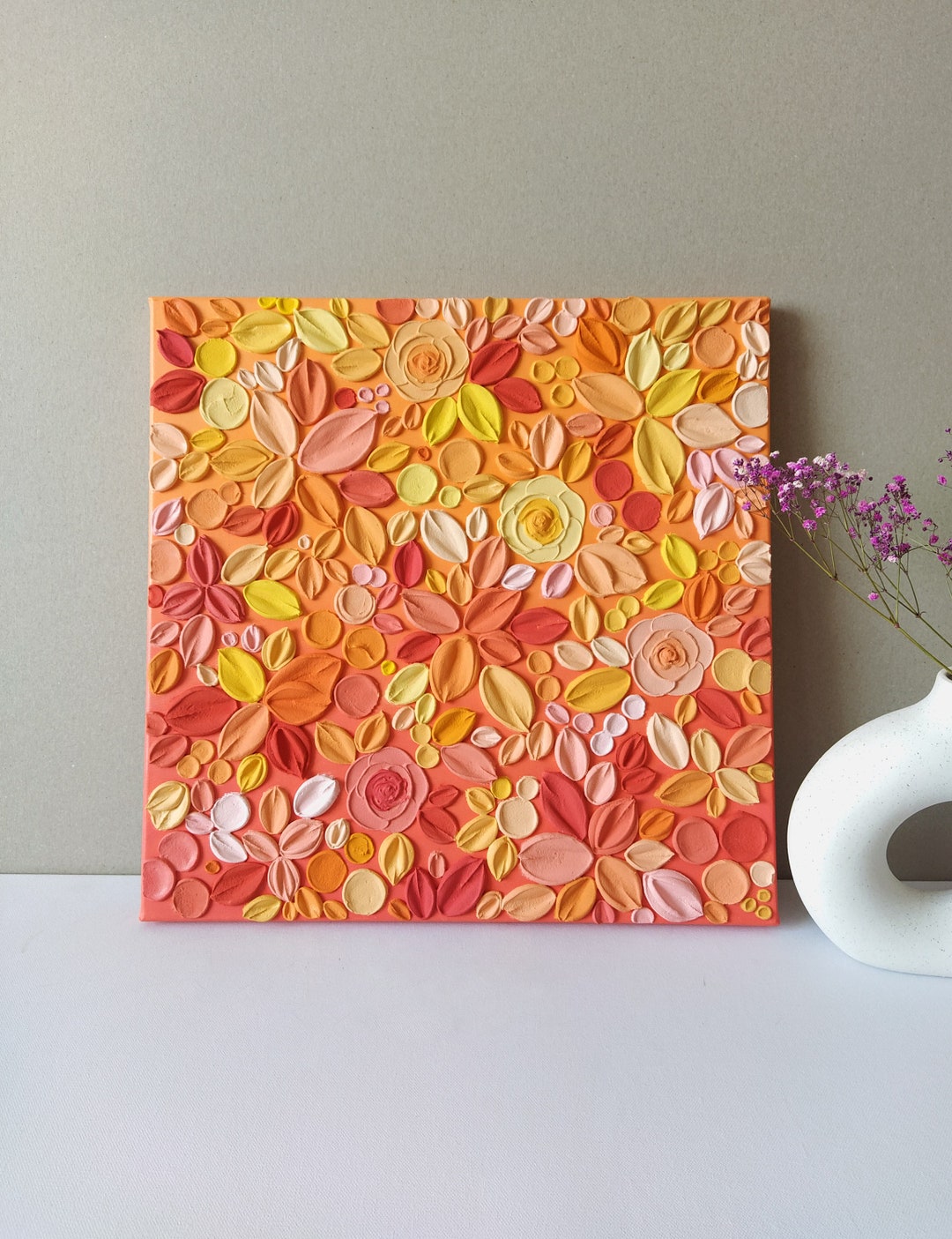 Textured Painting. Texture Floral Art. Textured Flower Painting. Wall ...