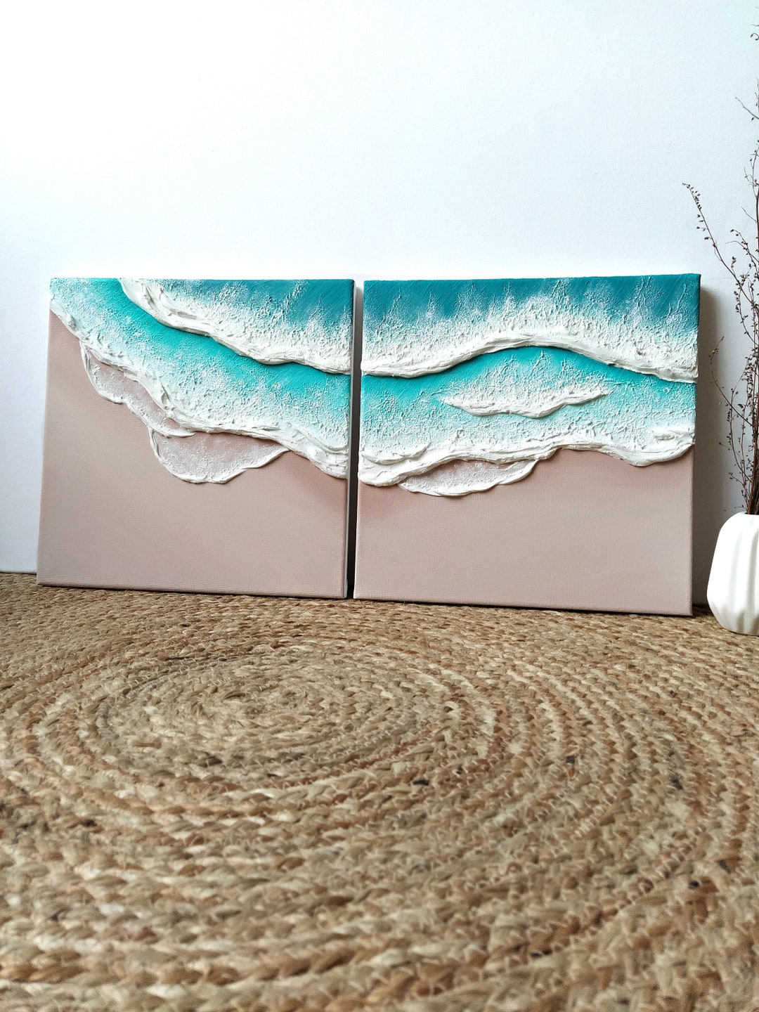 Textured Blue Beach Painting. 3D Ocean Wall Art. Texture Waves Modern ...