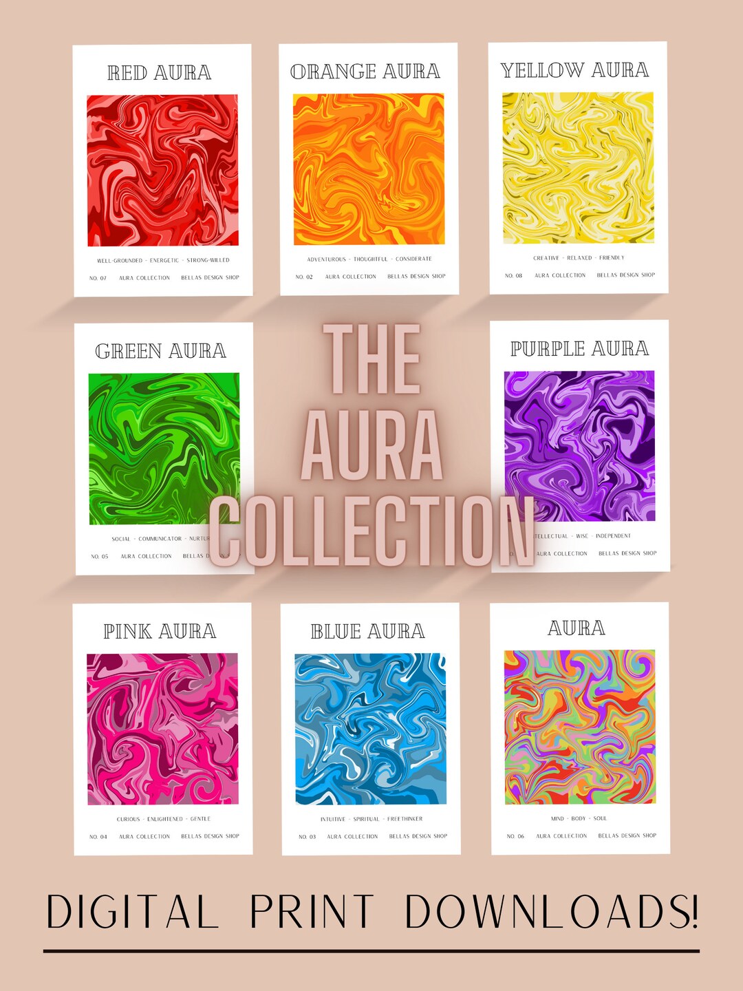 Aura Art Set of 8: Vibrant Wall Decor for Positive Energy and Spiritual ...