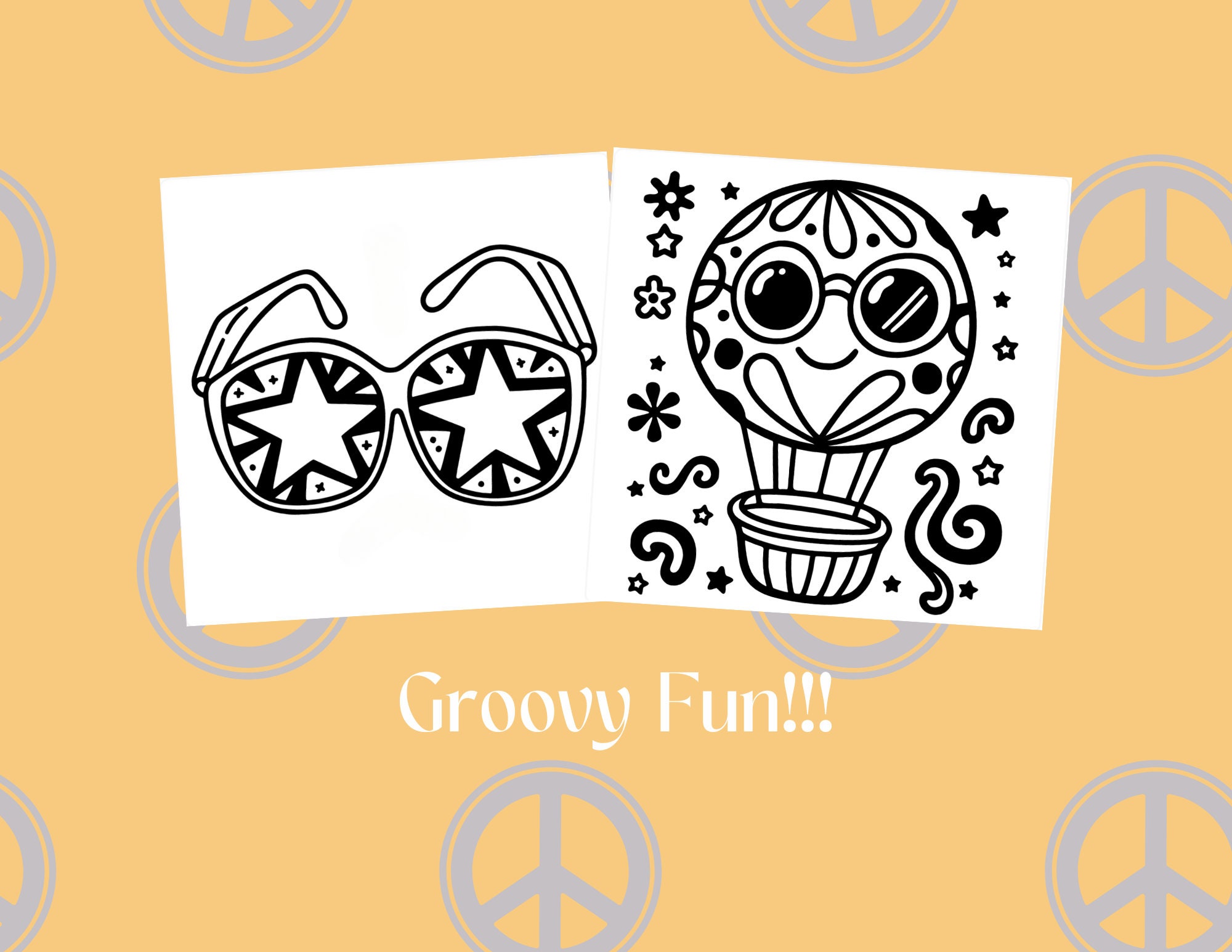Cute and Groovy Coloring Pages-8 Pages - Etsy