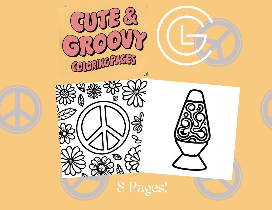 Cute and Groovy Coloring Pages-8 Pages - Etsy