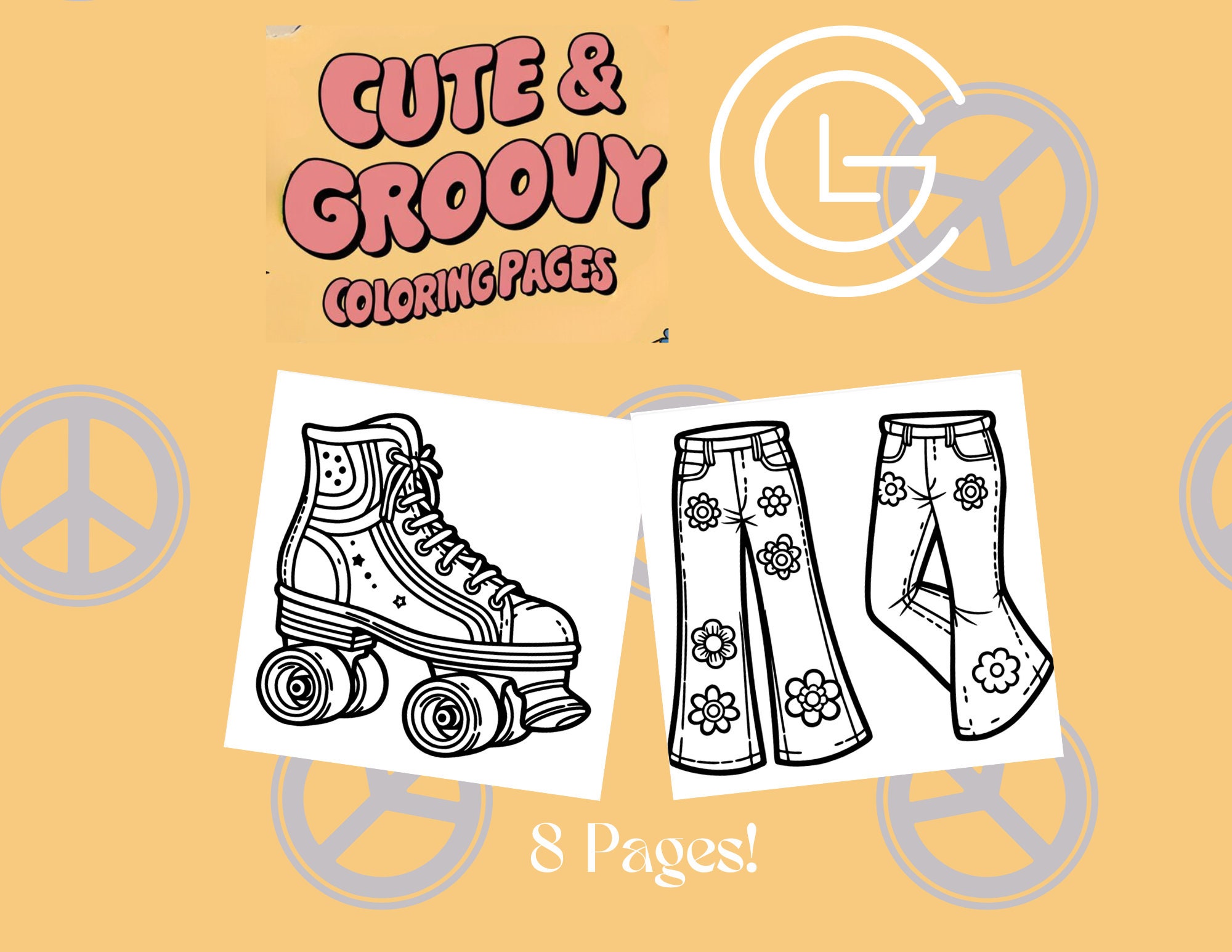 Cute and Groovy Coloring Pages-8 Pages - Etsy