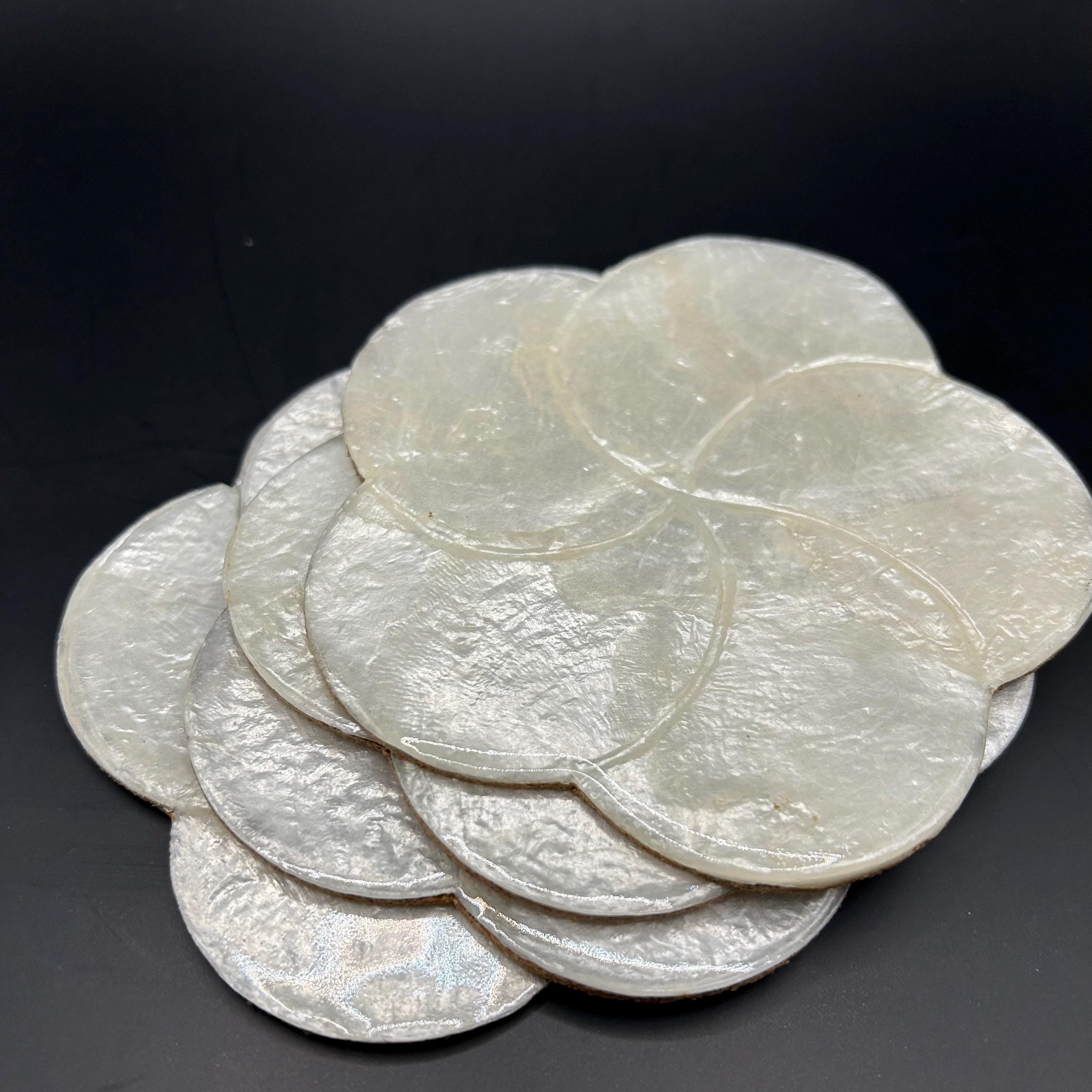 Vintage Capiz Shell Coasters With Scalloped Edge and Cork Backing, Set ...