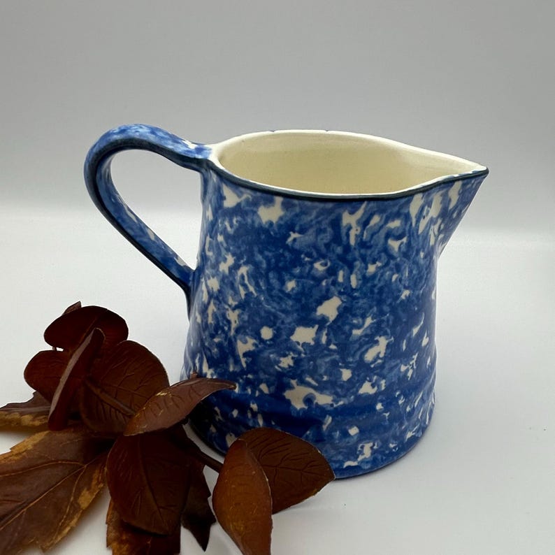 Vintage Cream Pitcher, Stangl Pottery, Vintage Blue Spongeware Pitcher ...