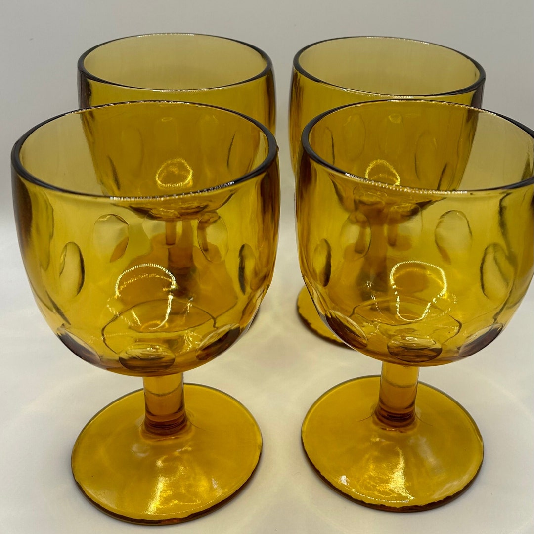 Vintage Bartlett Collins Amber Thumbprint Footed Glasses, Set of 4 - Etsy