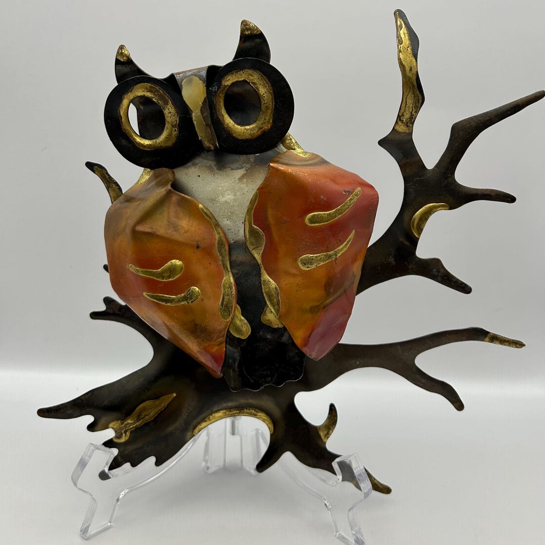 Vintage Brutalist MCM Torch Cut Metal Owl Wall Sculpture - Etsy