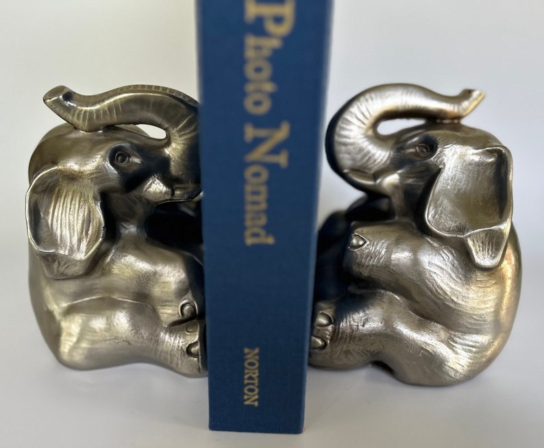 Vintage Set of Pewter Elephant Bookends - Etsy