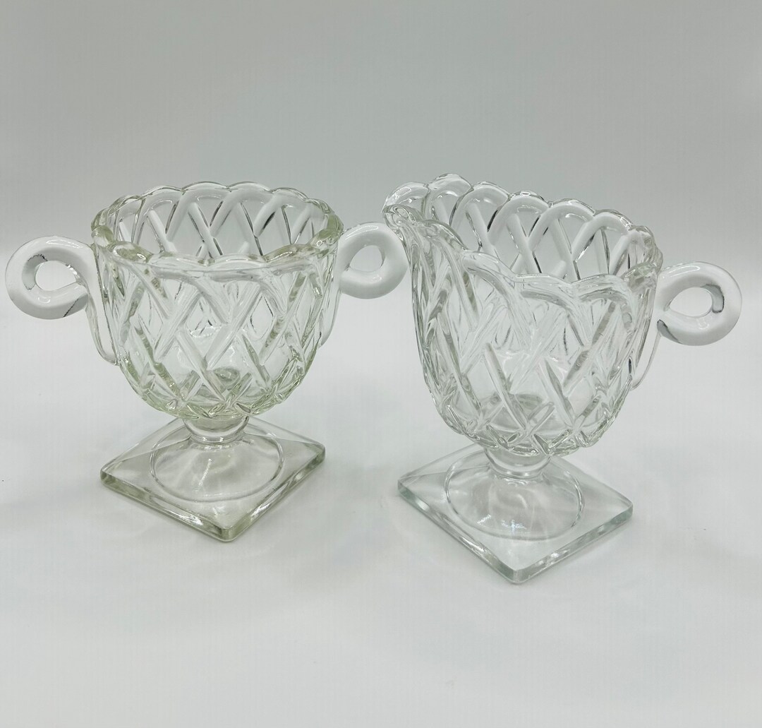 Vintage Indiana Glass Co. Pretzel Pattern Pressed Glass Sugar and ...
