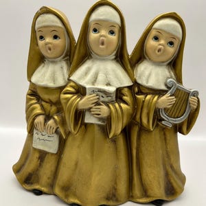 Vintage Three Nuns Mid Century Made in Japan Ceramic Paper Mache Gold ...