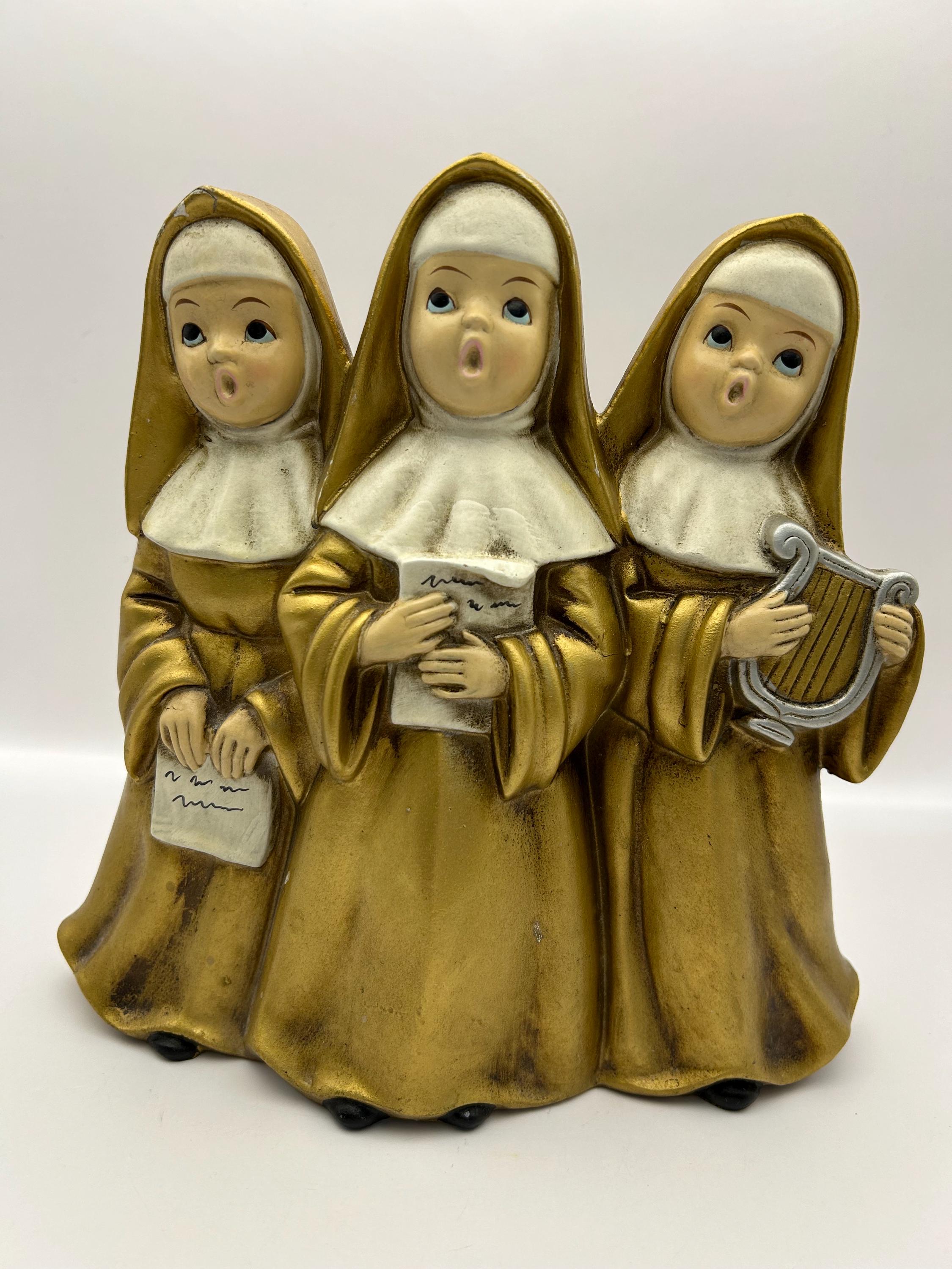 Vintage Three Nuns Mid Century Made in Japan Ceramic Paper Mache Gold ...
