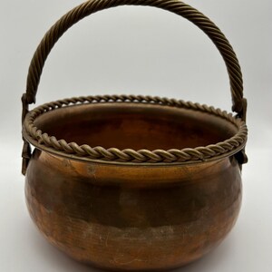 Vintage Hammered Copper Basket With Twisted Handle and Leaf ...