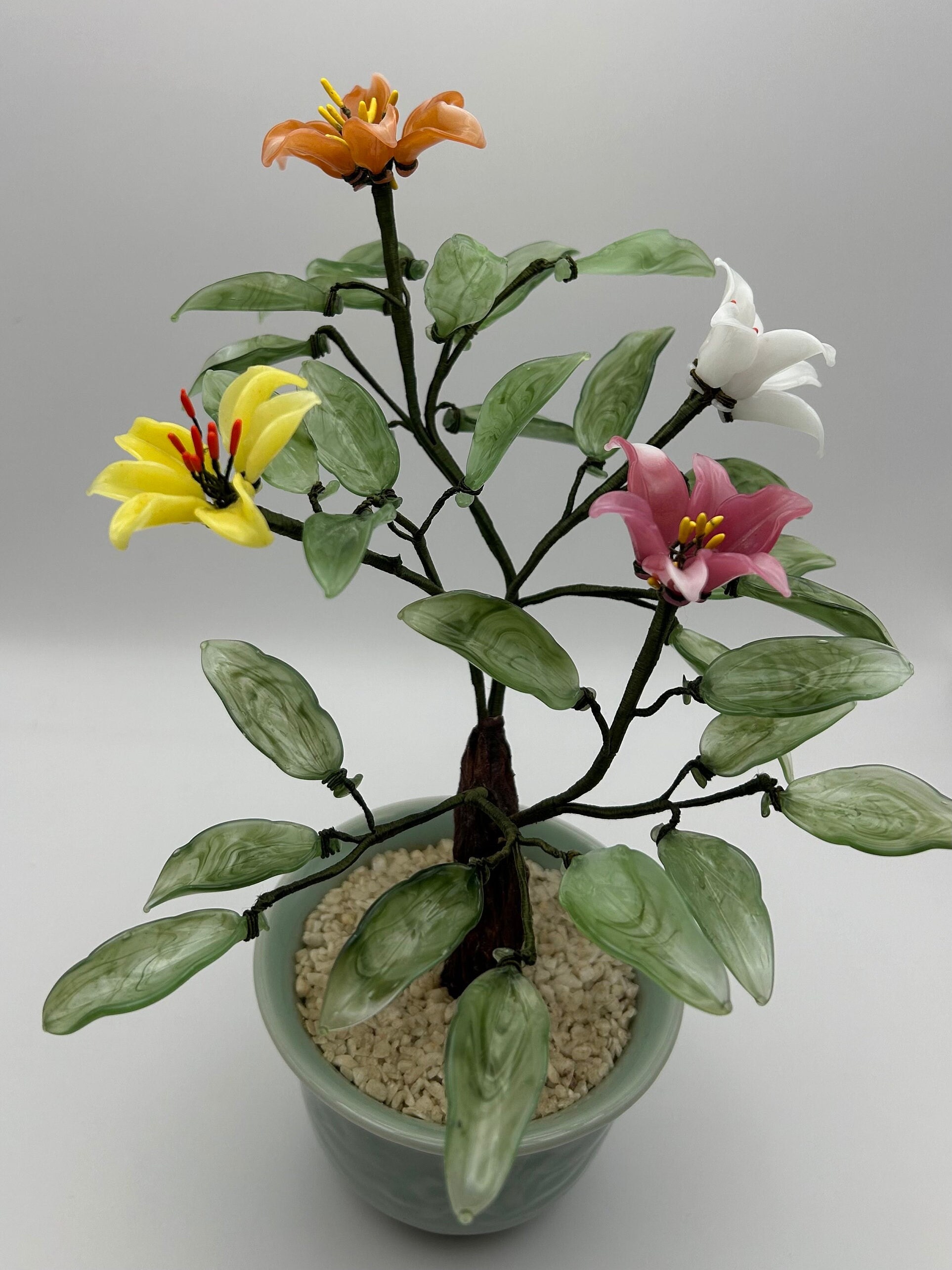 Vintage Asian Faux Jade Flowering Tree - Etsy