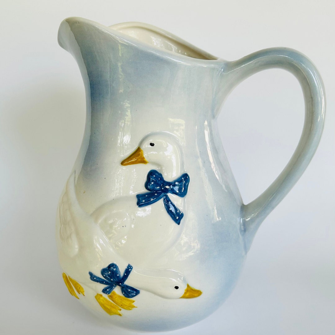 Handpainted Vintage Pitcher With Geese and Blue Bows, Circa 1980s - Etsy