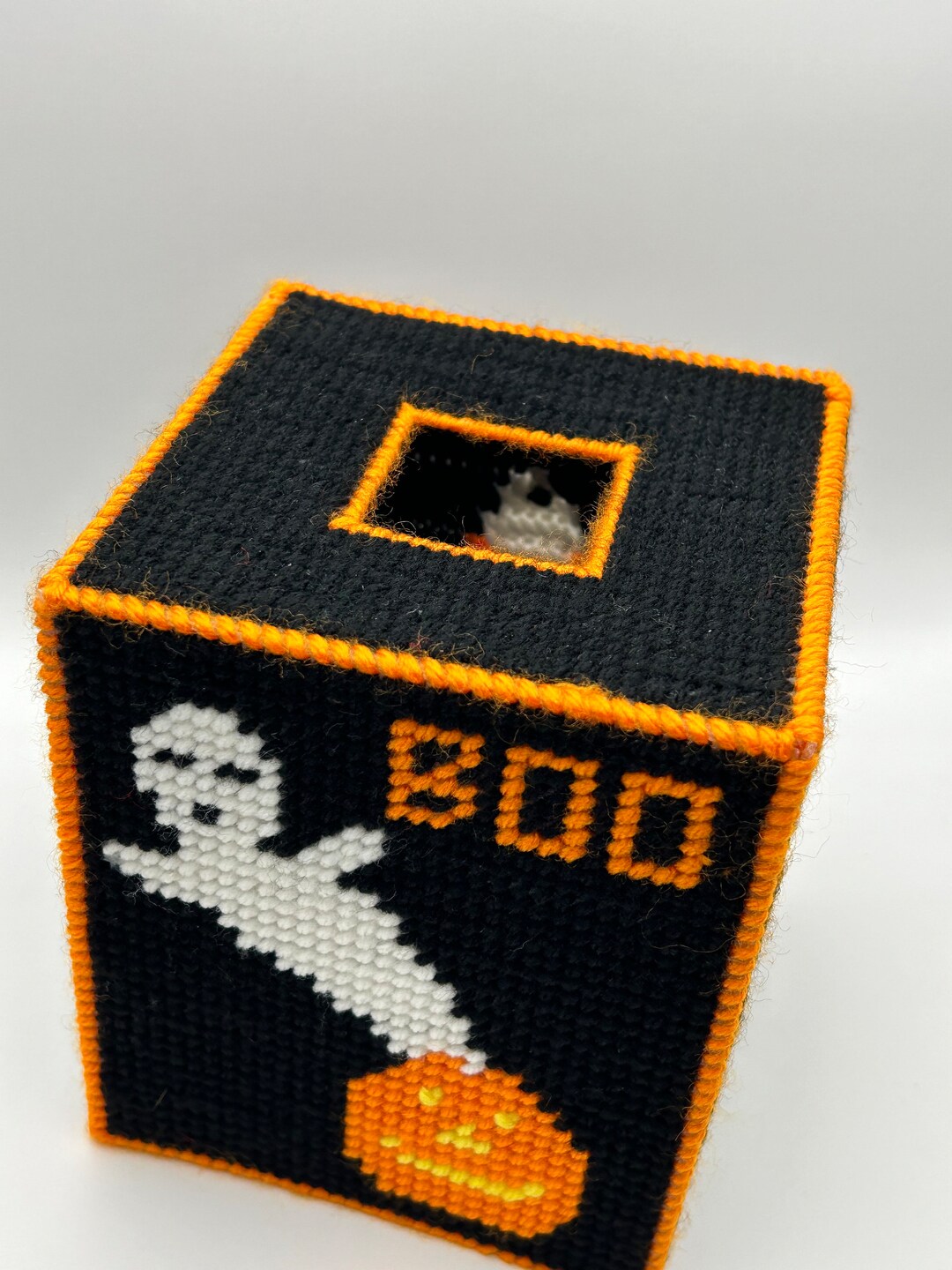 Vintage Hand Made Tissue Box Cover With Halloween Ghost, Jack-o-lantern ...