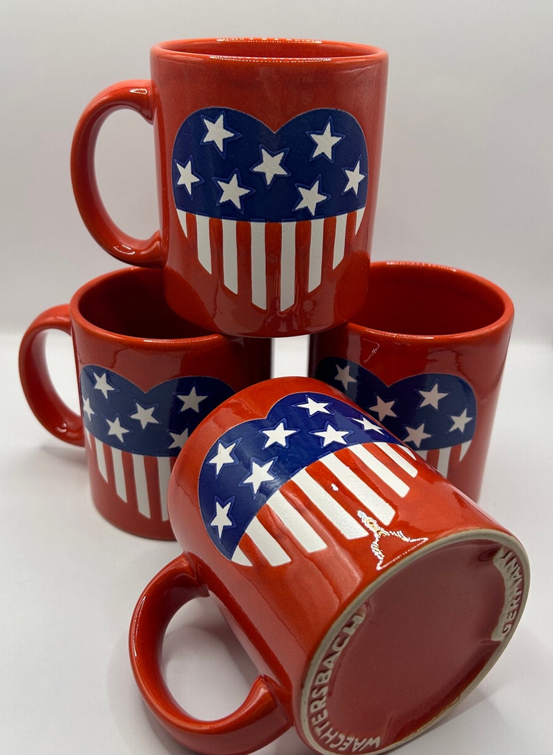 Vintage Waetchersbach American Flag Heart Mugs, Patriotic Mugs, 4 ...