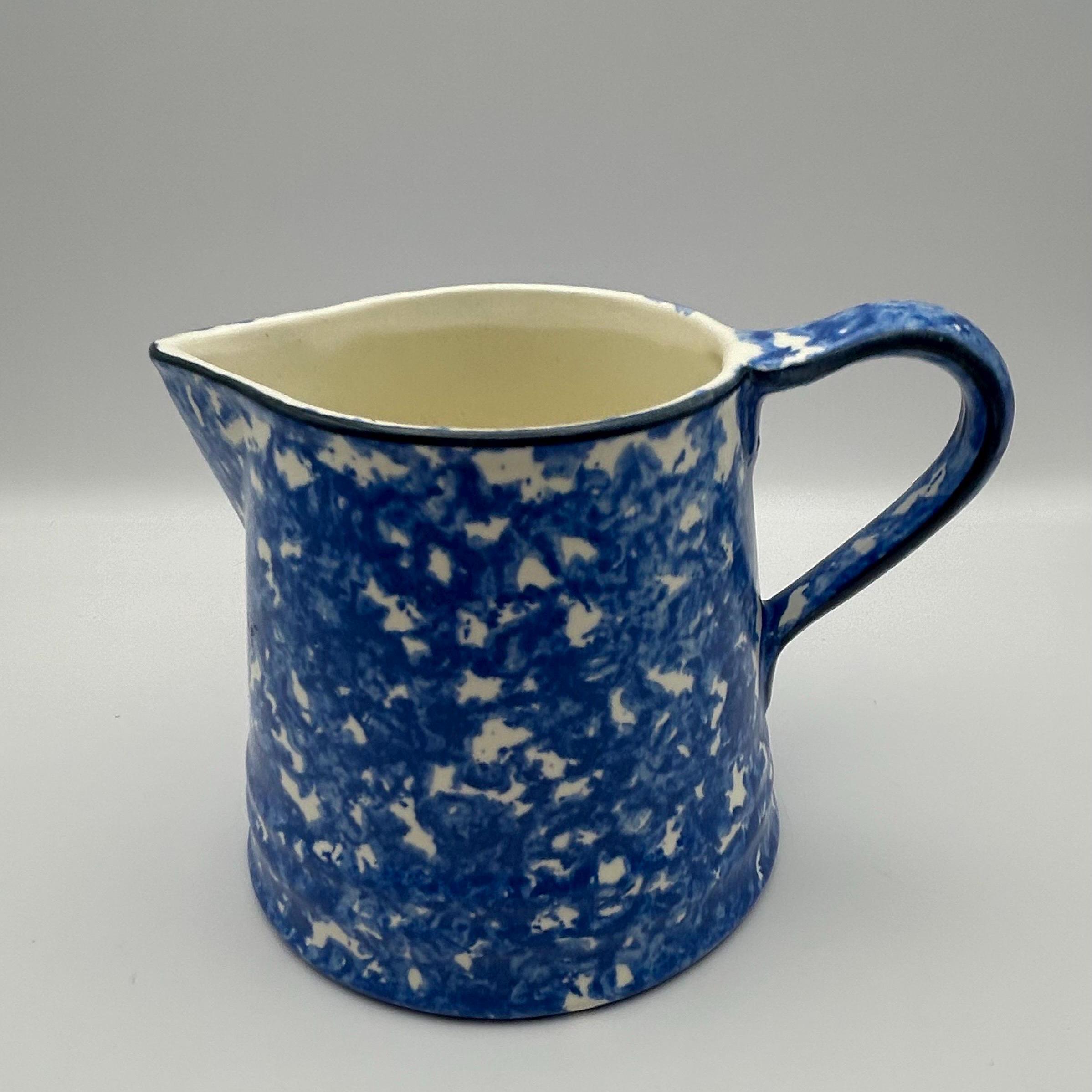 Vintage Cream Pitcher, Stangl Pottery, Vintage Blue Spongeware Pitcher ...