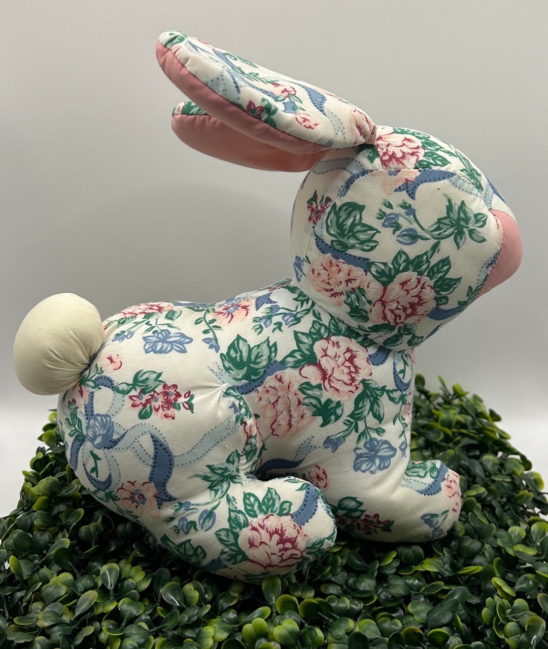 Vintage Bunny Rabbit Plush Fabric Floral Body Pastels 10" Sitting ...