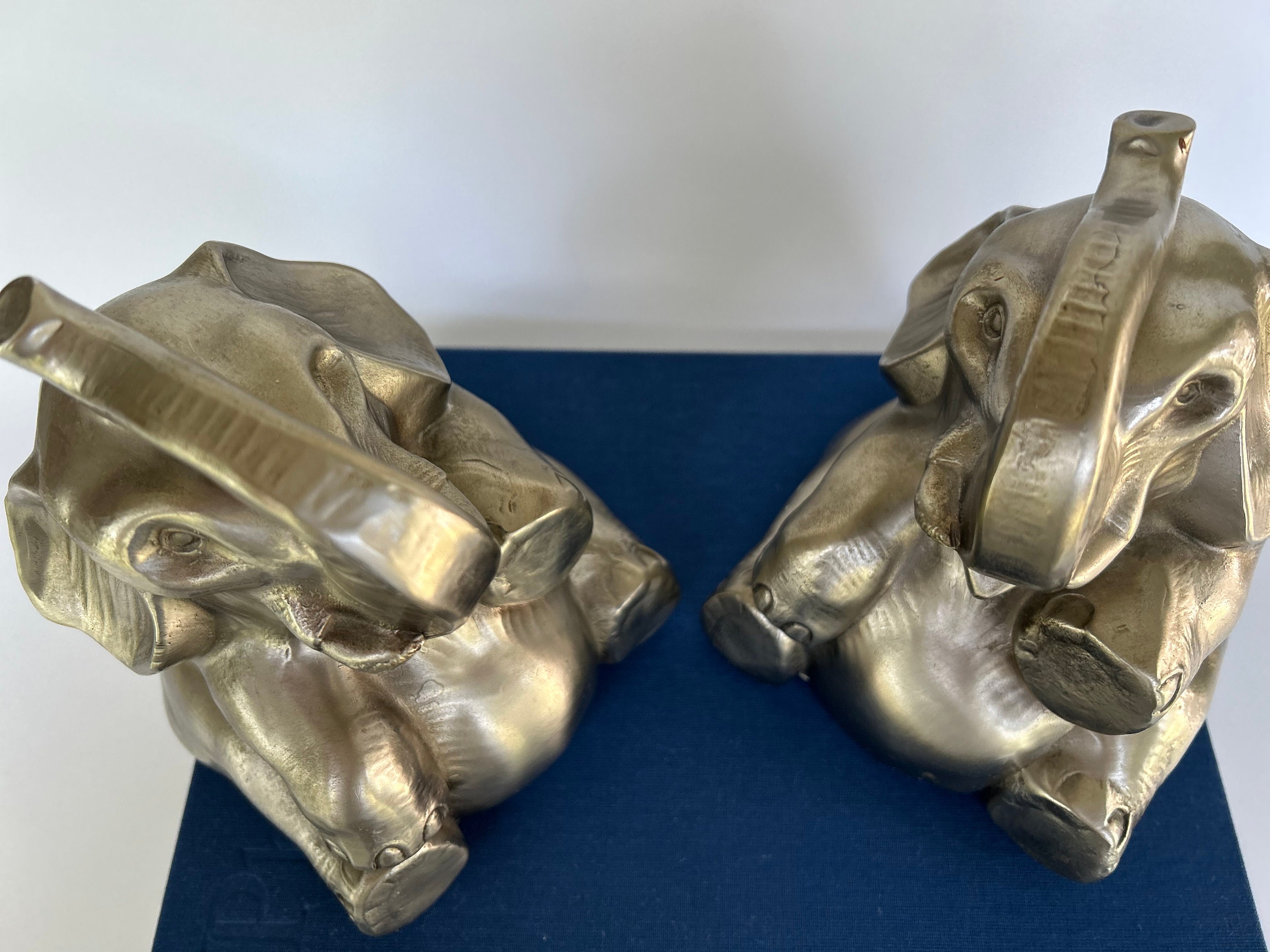 Vintage Set of Pewter Elephant Bookends - Etsy