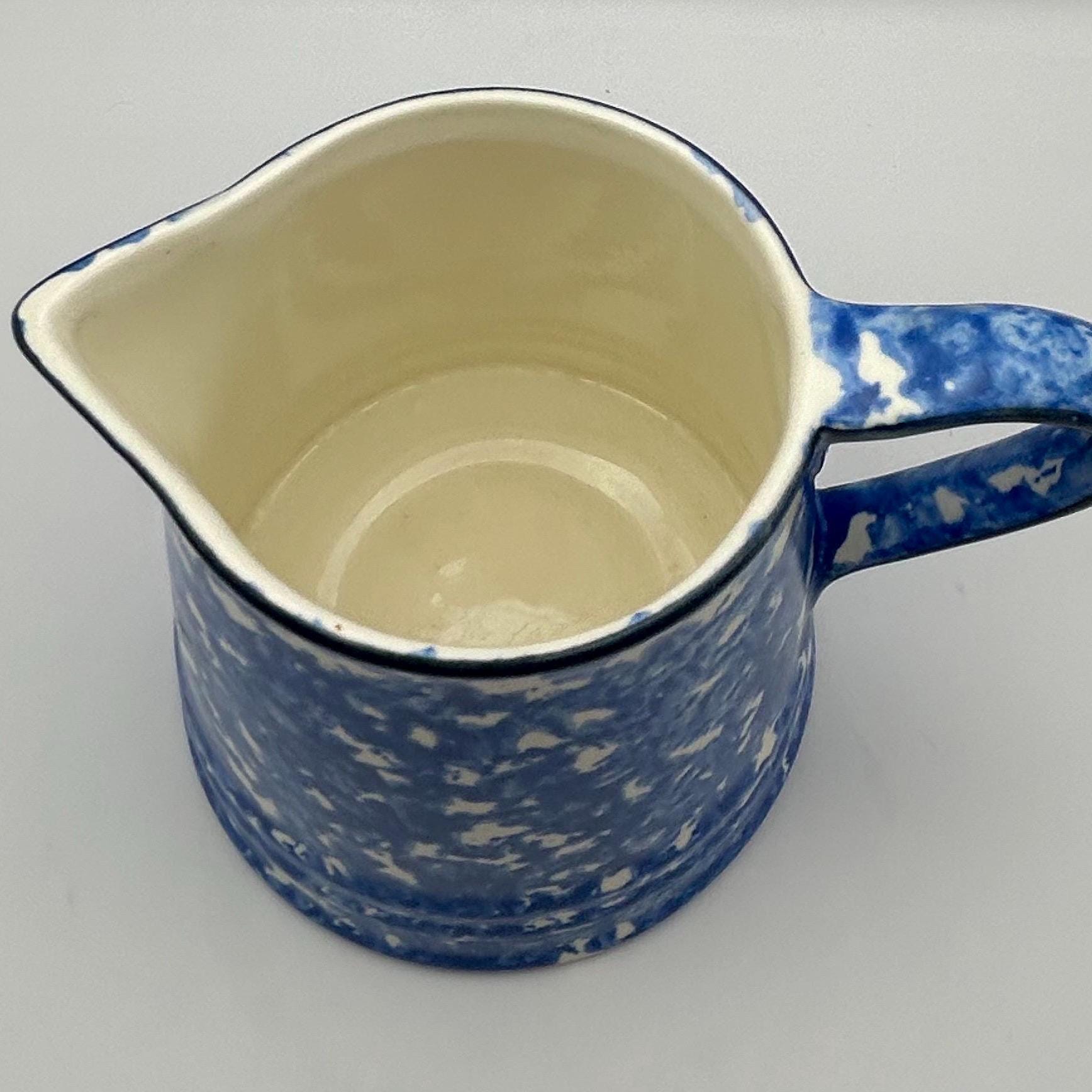 Vintage Cream Pitcher, Stangl Pottery, Vintage Blue Spongeware Pitcher ...