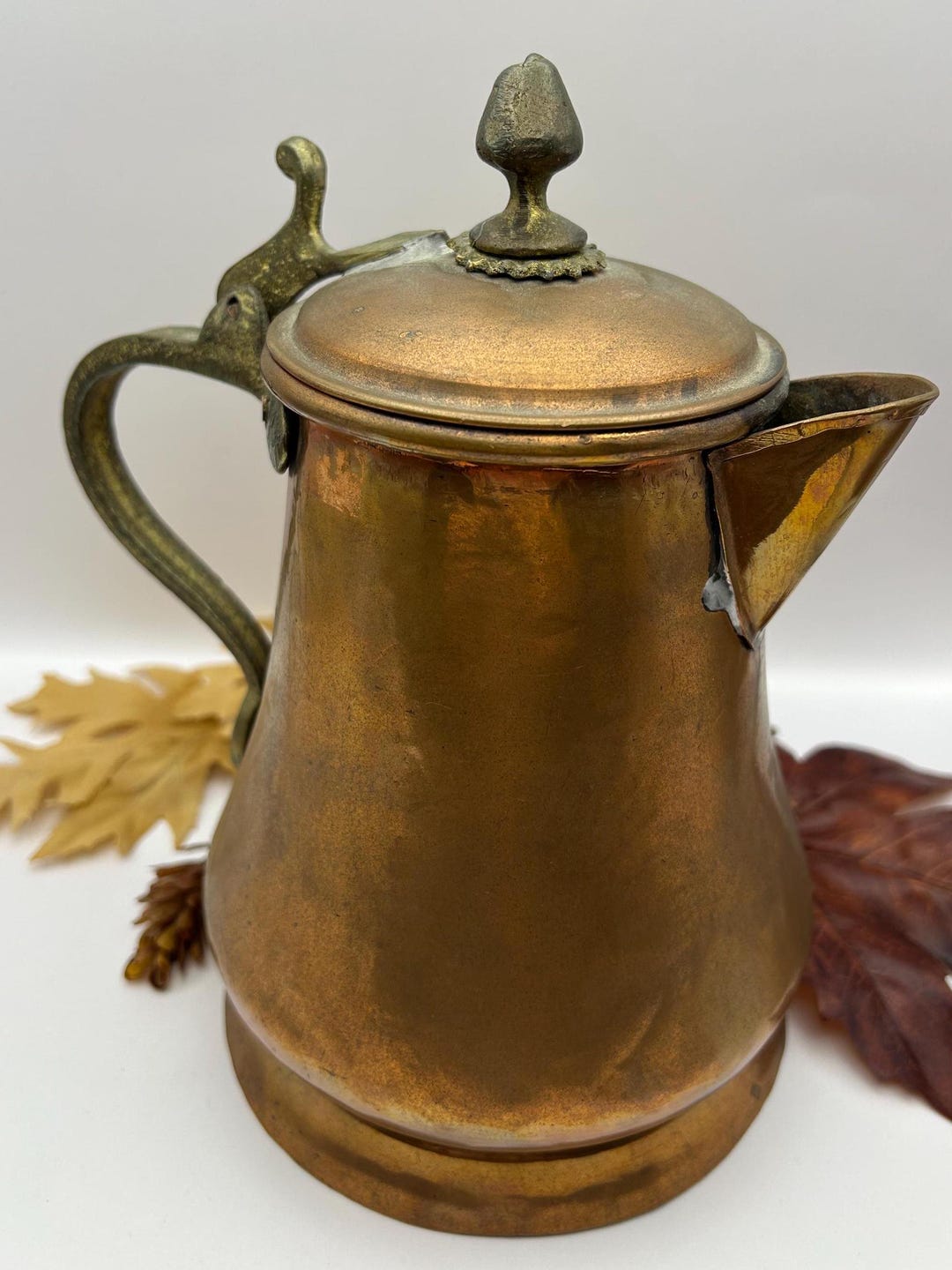 Vintage Copper Tea or Coffee Pot With Lid and Brass Handle and Lid ...