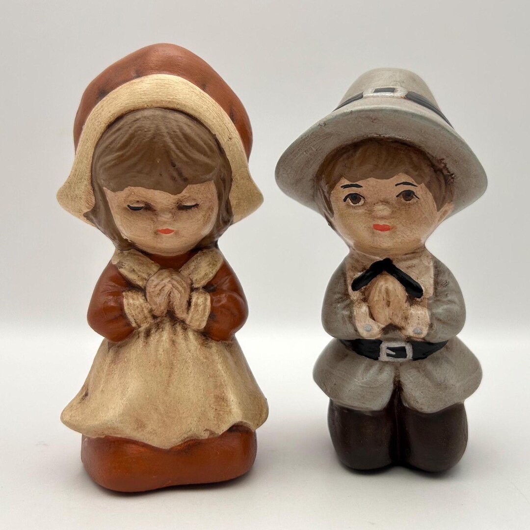 Vintage Ceramic Praying Pilgrim Figurines, MCM Fall Decor - Etsy