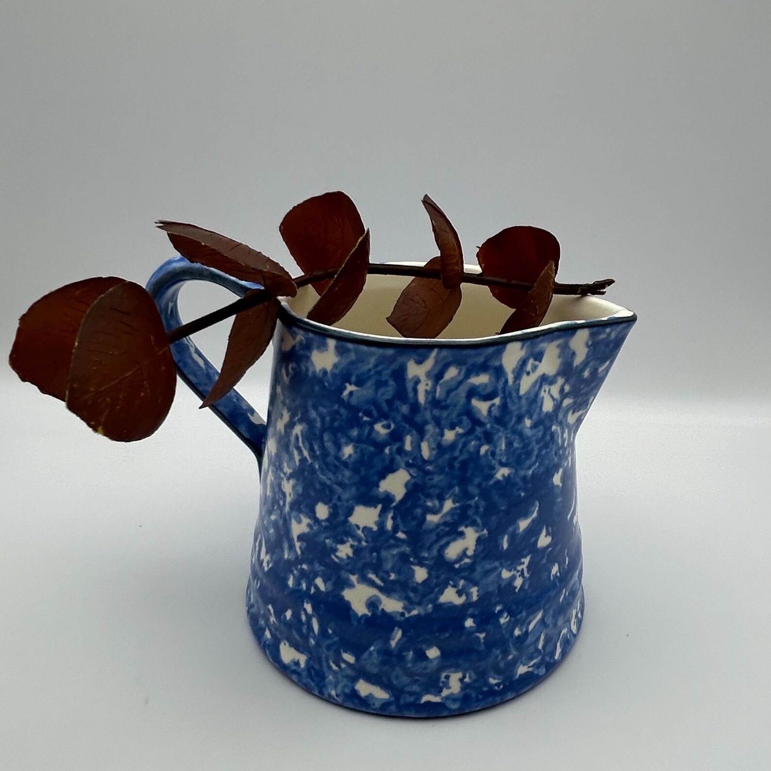 Vintage Cream Pitcher, Stangl Pottery, Vintage Blue Spongeware Pitcher ...