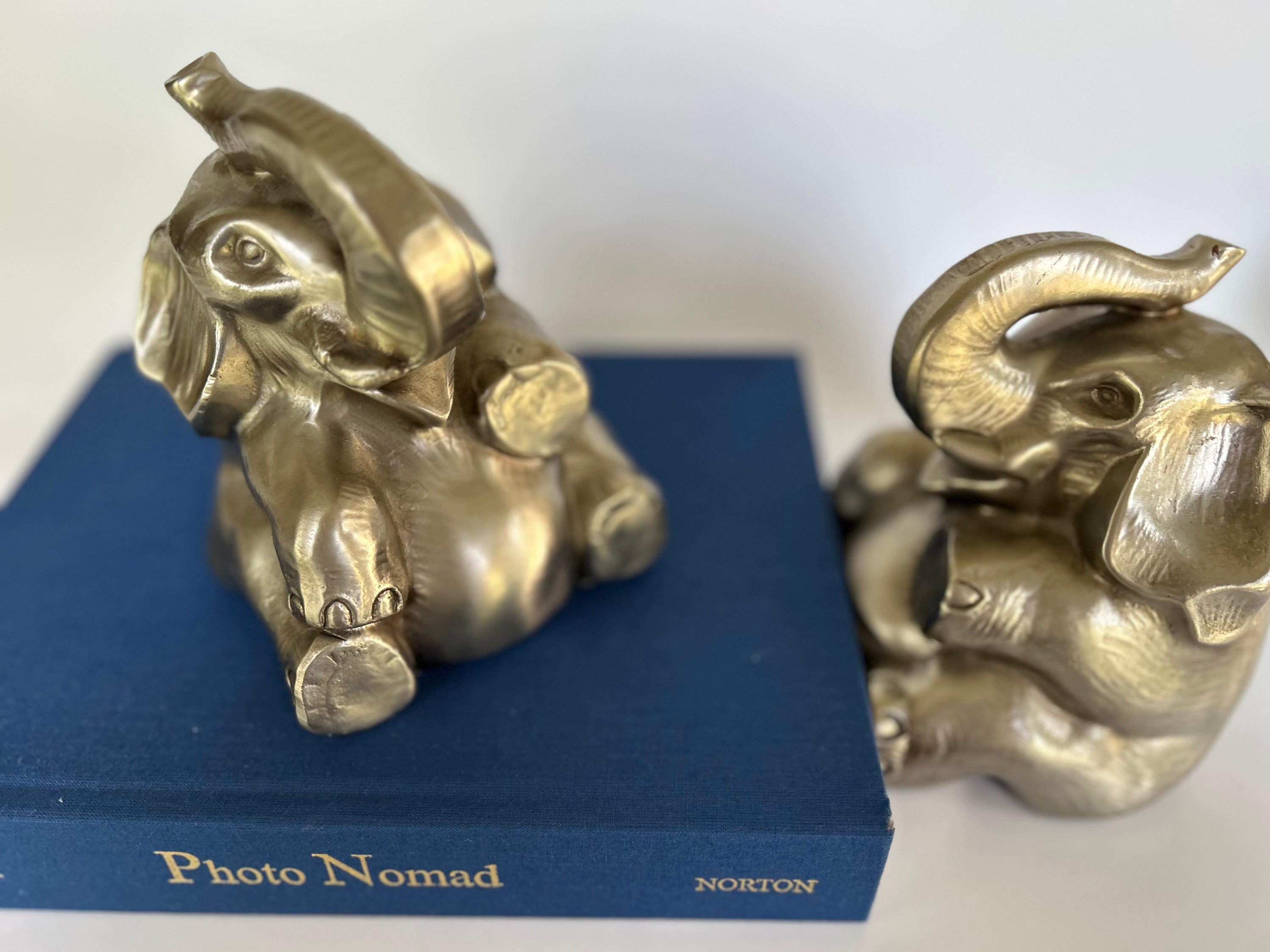 Vintage Set of Pewter Elephant Bookends - Etsy