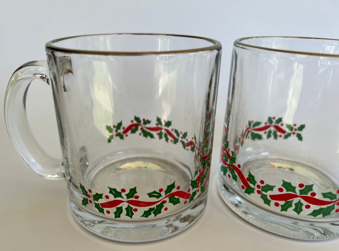 Vintage Libbey Glass Christmas Mug, "holly Ribbon" Pattern With Gold ...