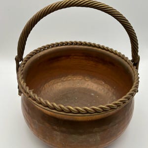 Vintage Hammered Copper Basket With Twisted Handle and Leaf ...
