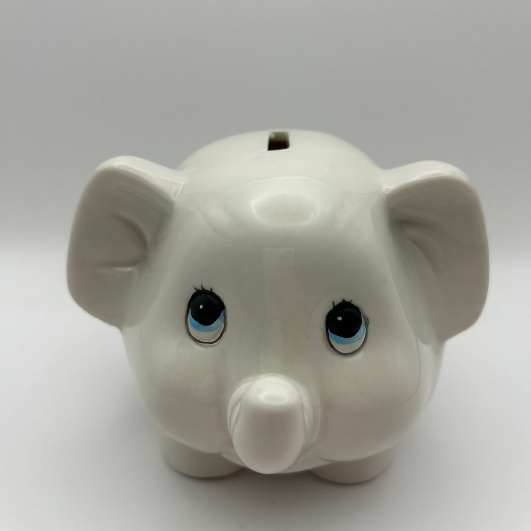 Vintage Big Blue Eye Ceramic White Elephant Piggy Bank Made in Japan - Etsy