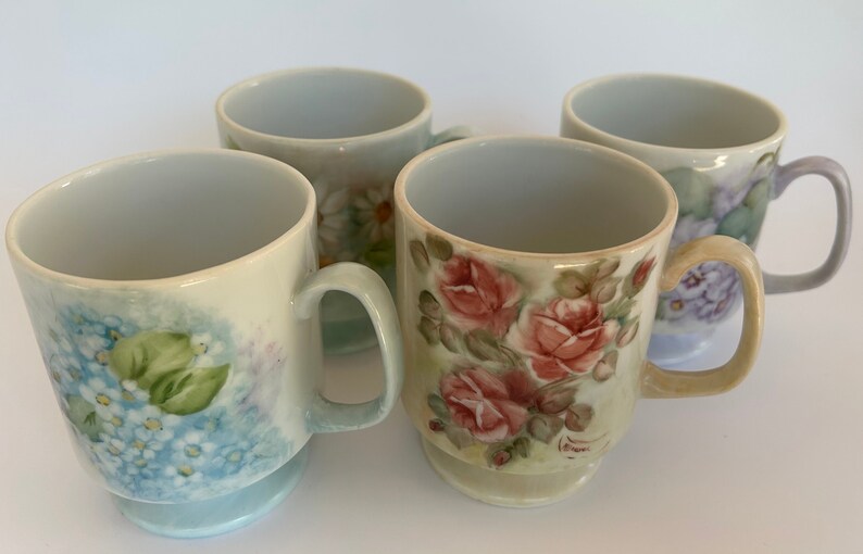 Gorgeous Hand Painted Floral Mug Set of Four - Etsy