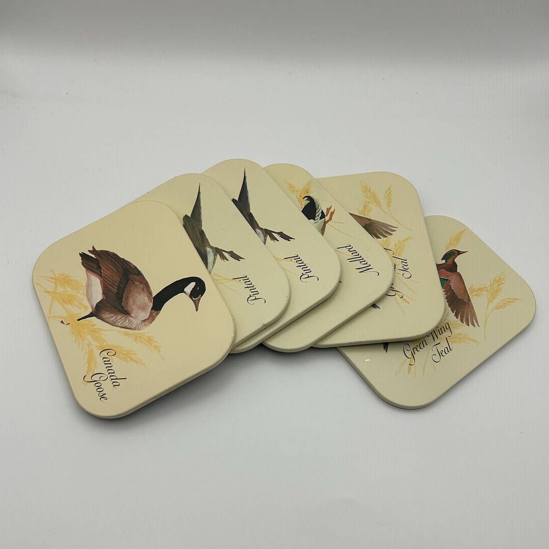 Vintage Coaster Set, 6 Vintage Wildlife Water Fowl Coasters With Felt ...