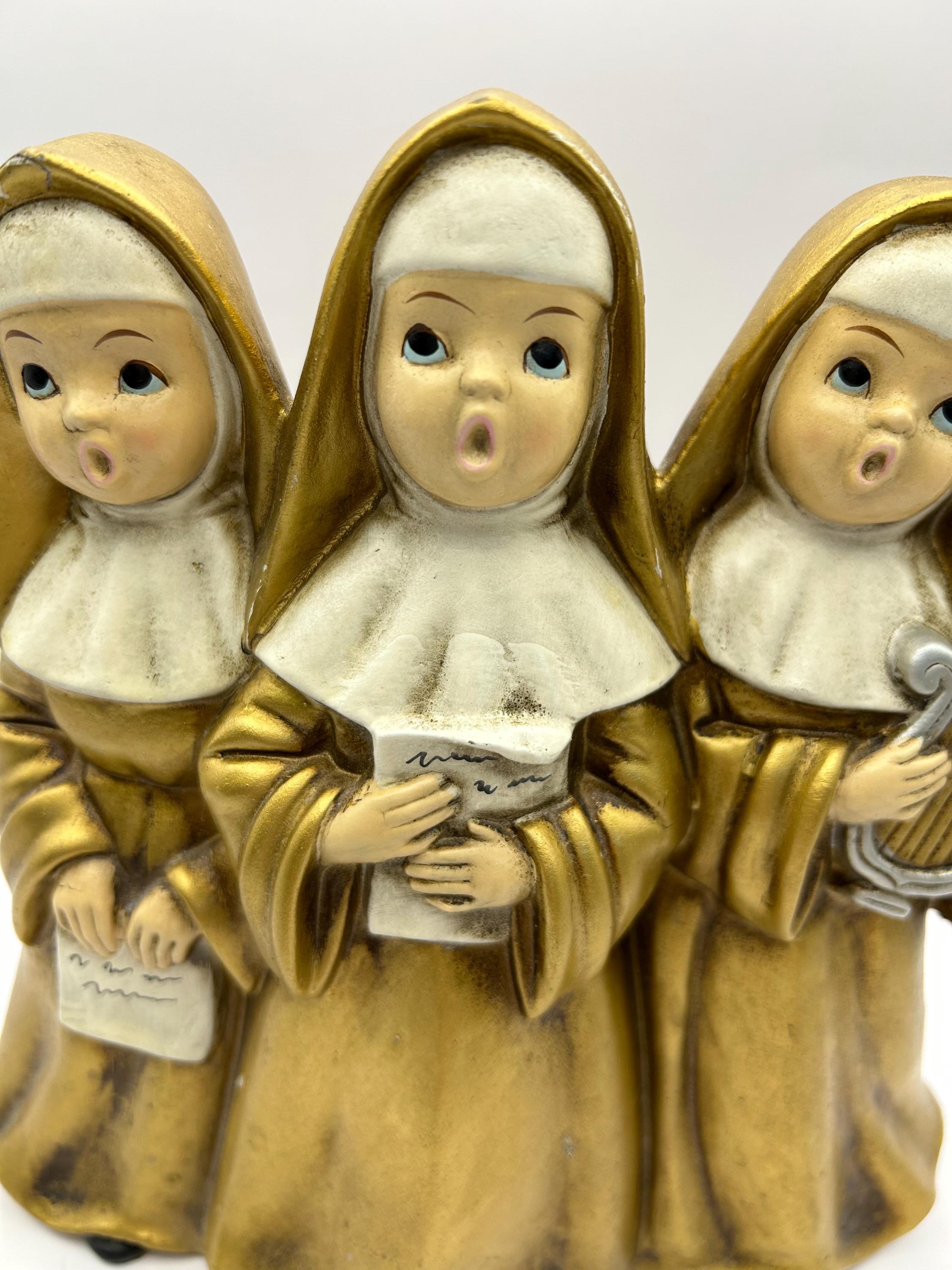 Vintage Three Nuns Mid Century Made in Japan Ceramic Paper Mache Gold ...