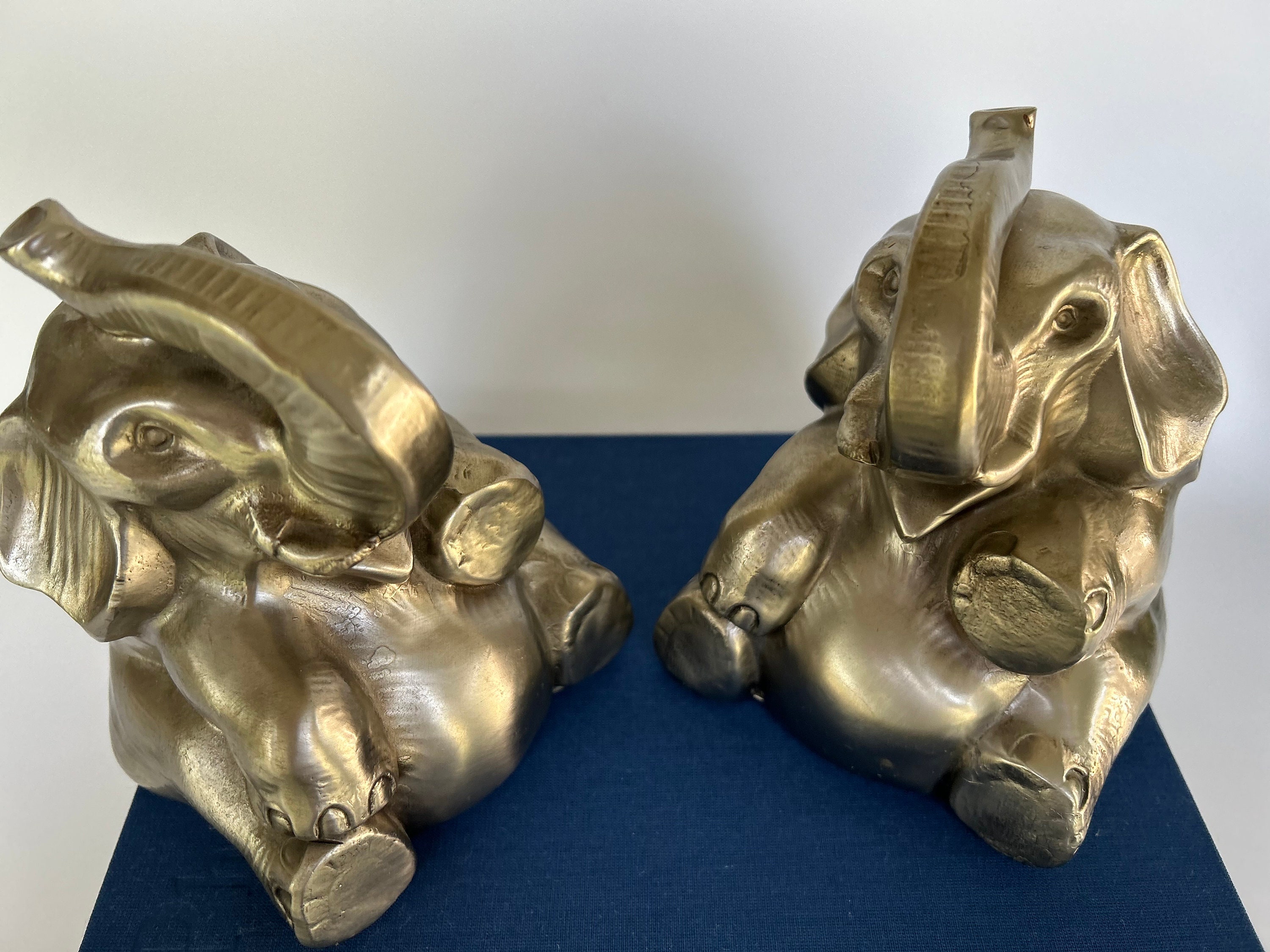 Vintage Set of Pewter Elephant Bookends - Etsy