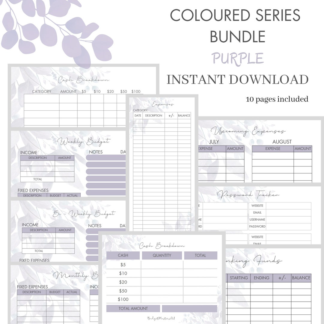 Cash Envelope System Printables Colour Series PURPLE Budgeting Cash ...