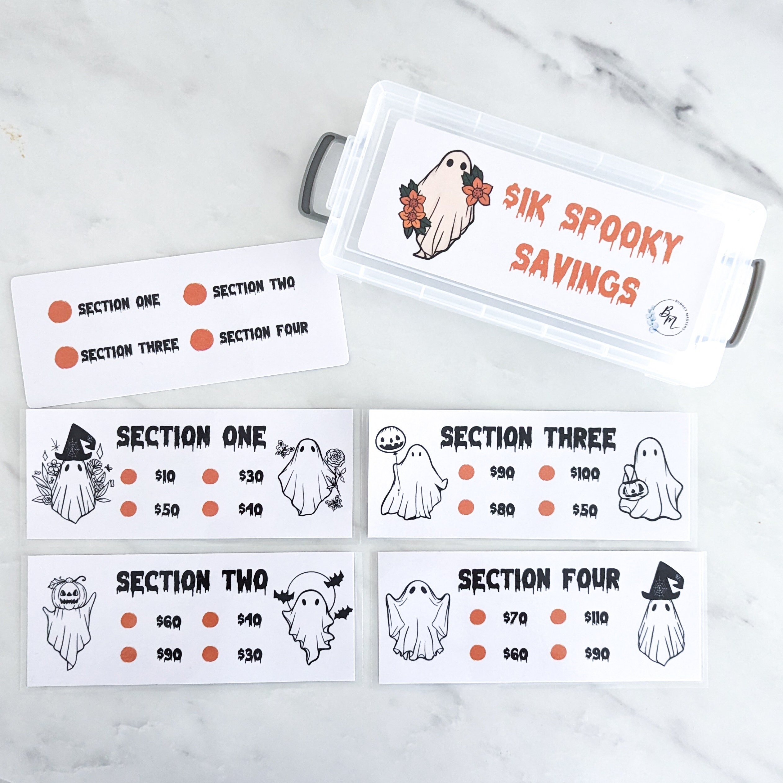 1k Spooky Savings Challenge Box Clear Back Envelopes Section Trackers ...